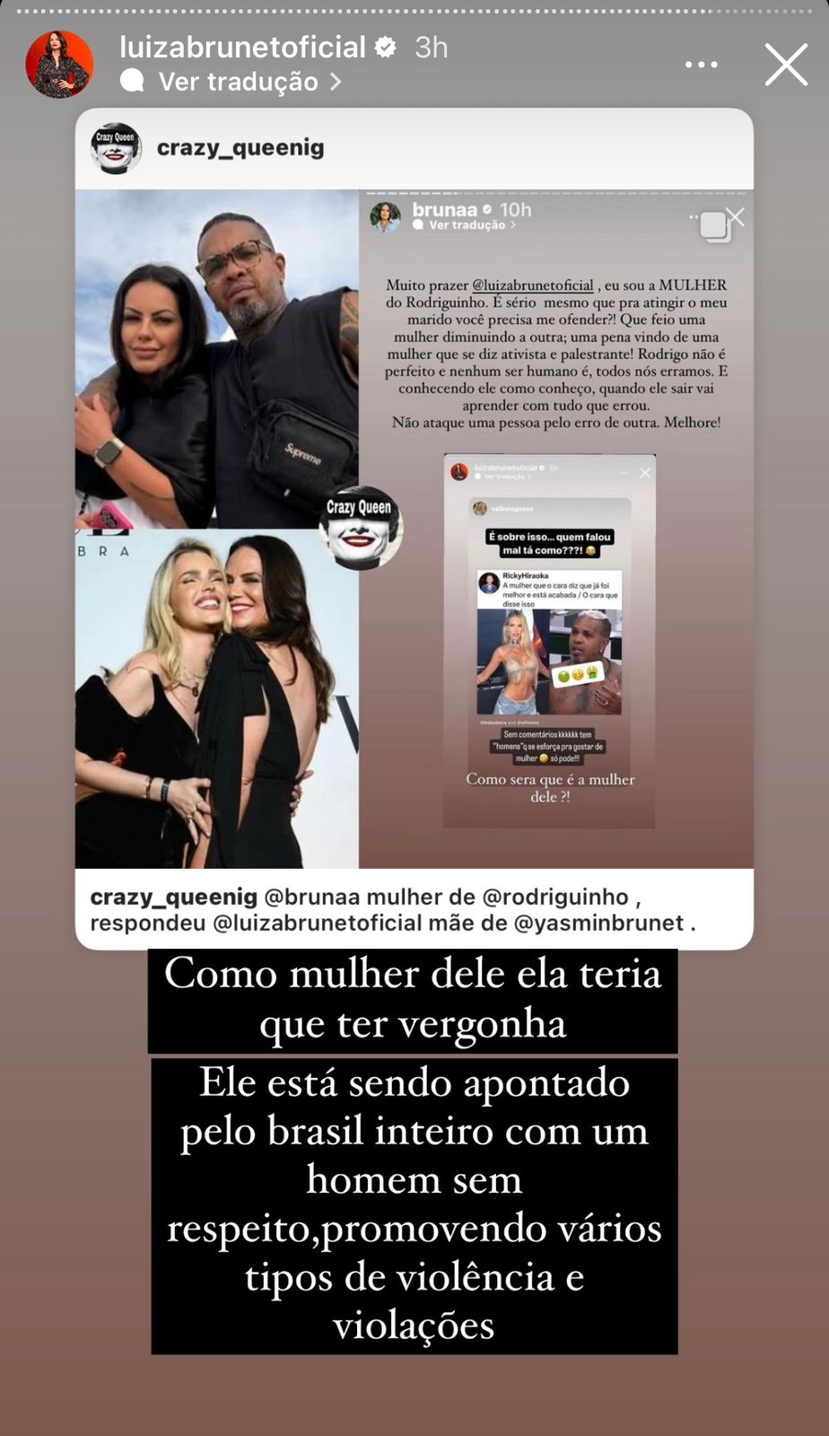 Bbb24 Luiza Brunet E Esposa De Rodriguinho Trocam Alfinetadas Após